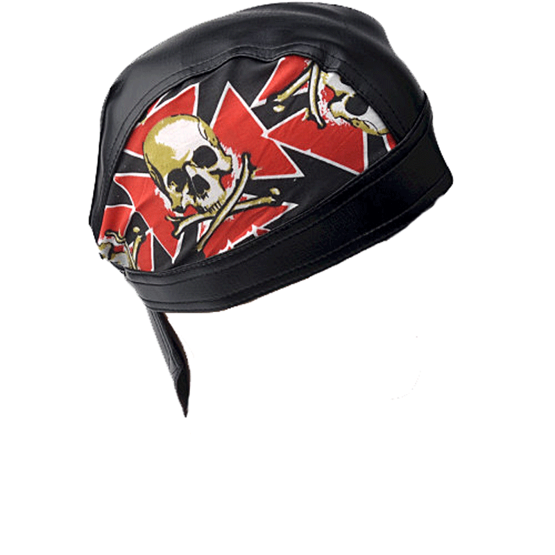 SKULL CAP Biker Cotton Faux Leather Motorcycle Bandana Head Wrap Du Do ...
