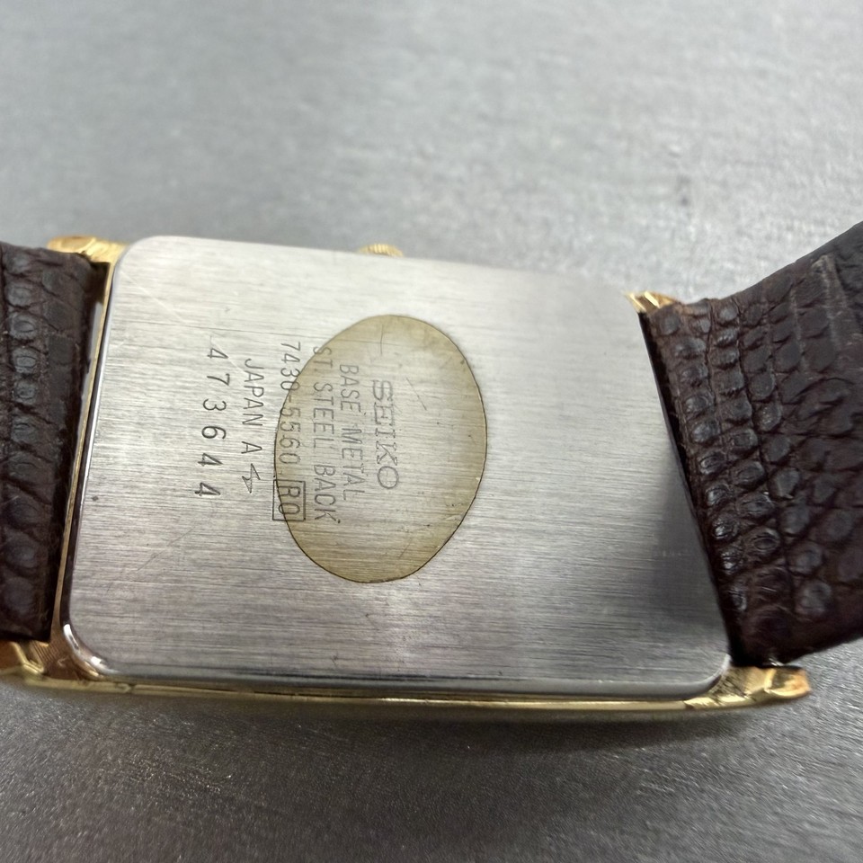 Seiko Tank Watch Men 25mm Champagne Dial Gold Tone Rectangle 7430-5560 ...