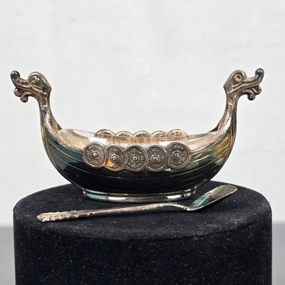 830s Silver Domkirken Norwegian Viking Ship Salt Cellar W/ Matching ...