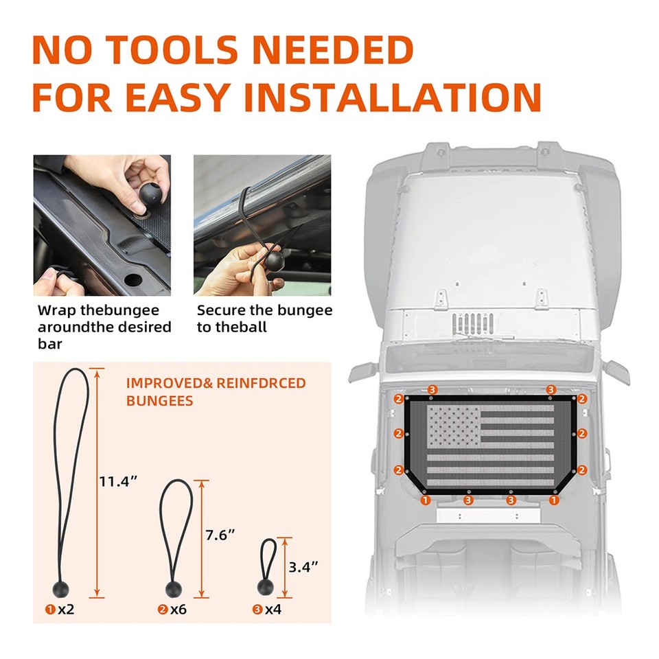 Roof Sunshade Top Cover US Flag Style For 2018-2022 Jeep Wrangler JL ...