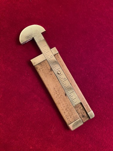 ANTIQUE WOOD & BRASS SLIDING RULE WOODEN RULER CALLIPER L.M.S. GOODS ...