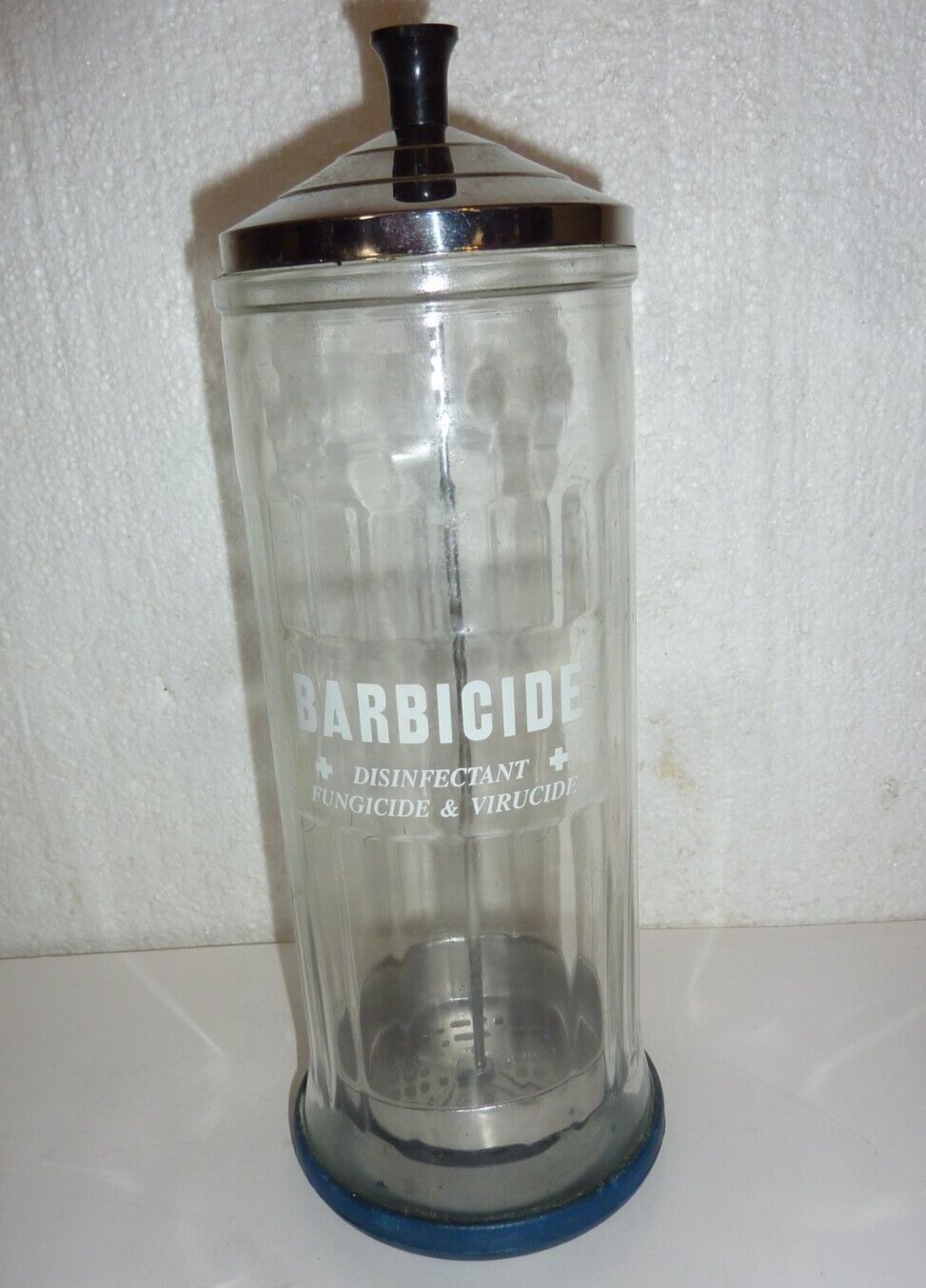 VTG BARBER BEAUTY SALON BARBICIDE DISINFECTING SANITIZING TOOL GLASS ...