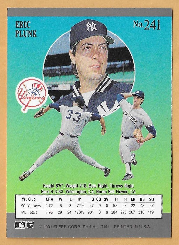 ERIC PLUNK NEW YORK YANKEES #241 - FLEER ULTRA 1991 | eBay