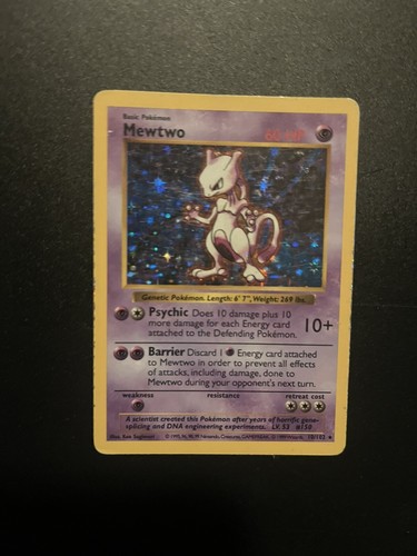 Mewtwo Shadowless Holo 10/102 Base Set Holofoil Rare Vintage Pokemon ...