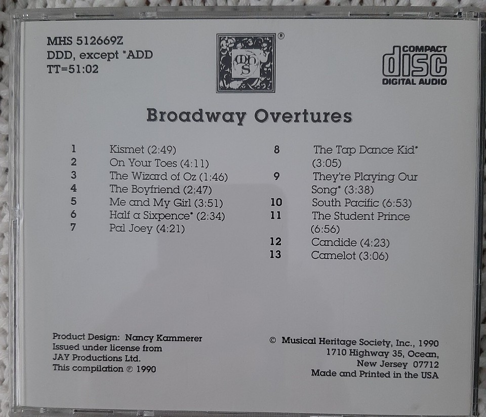 Broadway Overtures (1990, Musical Heritage Society MHS 512669Z) | eBay