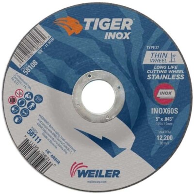 6 DISCS - 5" X .045" TIGER INOX TYPE 27 CUTTING WHEEL, INOX60S, 7/8 ...