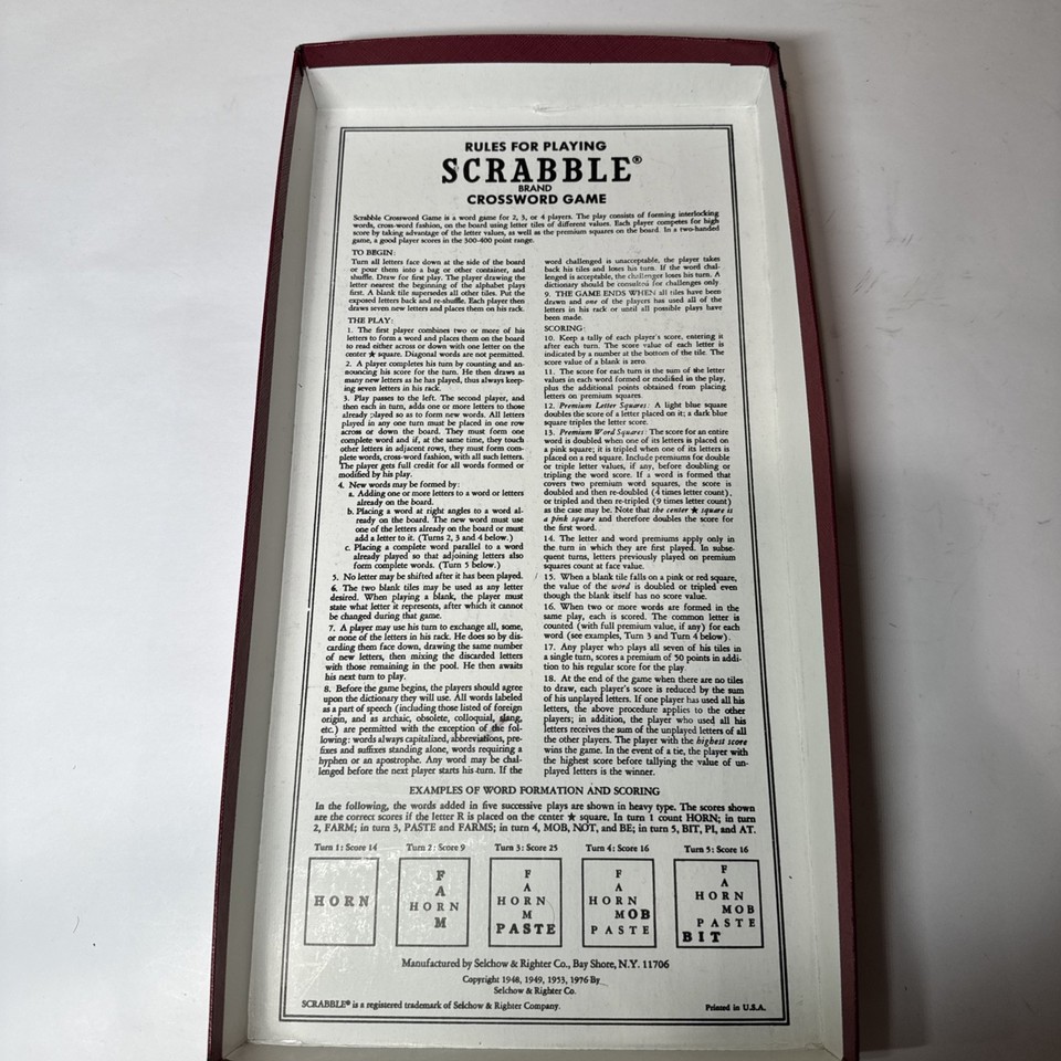 Scrabble Crossword Board Game 1976 Complete Selchow & Righter Vintage ...
