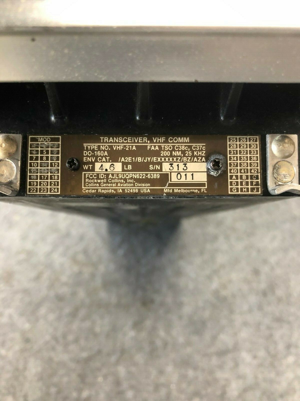 Collins VHF-21A Comm Transceiver P/N 622-6389-011 | 6226389011