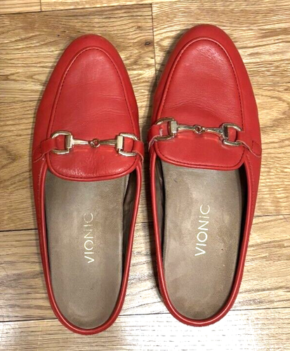 Vionic Adeline Red Leather slip on comfort Loafer Mule Shoes size 7 1/2 ...