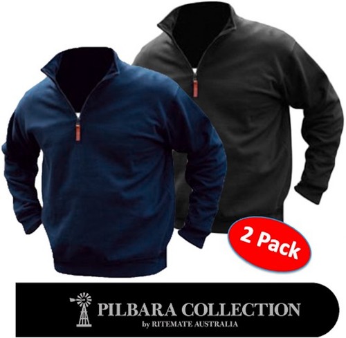 RITEMATE -2 PACK- PILBARA CLASSIC FLEECE PULLOVER W/LEATHER TAB ZIPPER ...