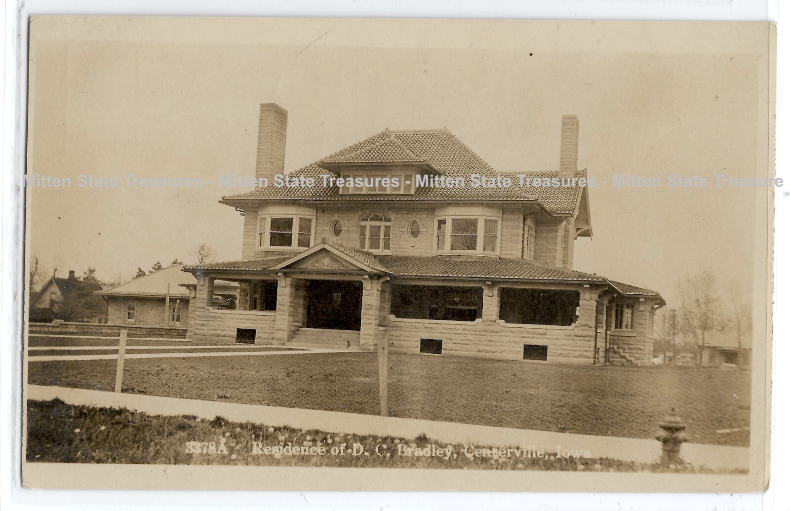 D.C. Bradley house, Drake Hall, Centerville, Iowa, photo postcard RPPC ...