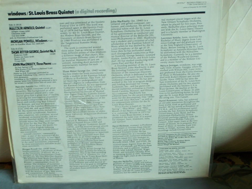 St. Louis Brass Qunitet Modernist Recital Rarity! Arnold Powell STILL ...