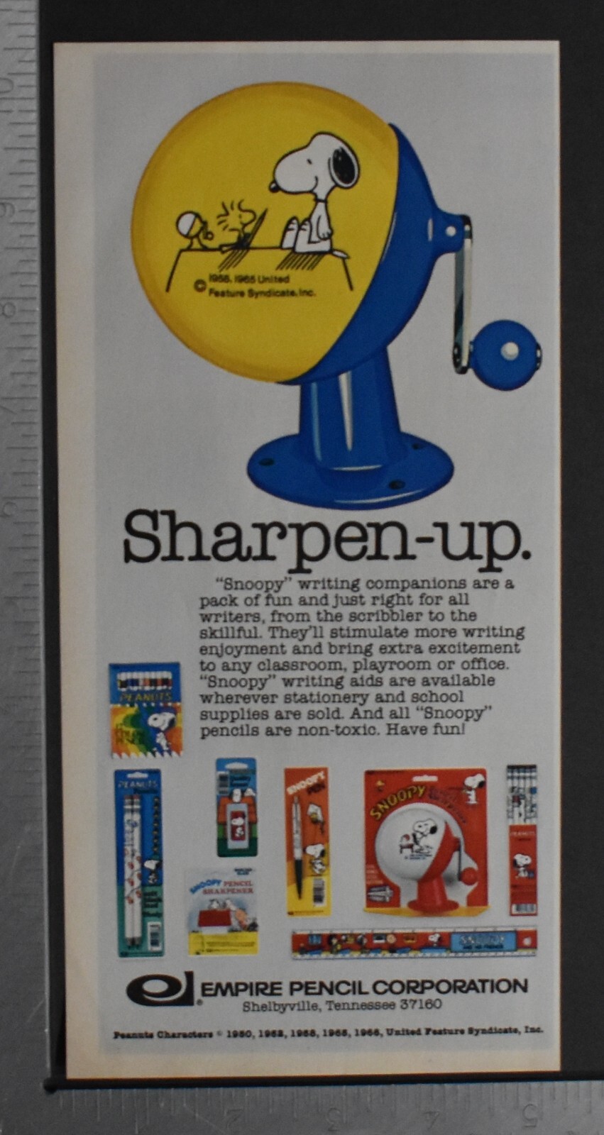 1982 Print Ad Snoopy Empire Pencil Corporation Shelbyville TN art ...