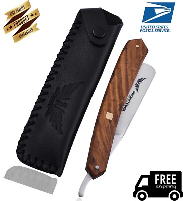 WoodCLASSIC STAINLESS STEEL STRAIGHT EDGE BARBER RAZOR SALON SHAVETTE ...