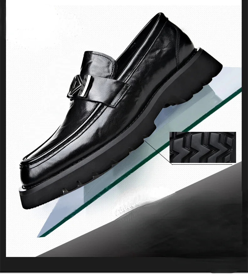 Thick Sole Leather Male Loafers Comfort Soft Dress Shoes Slip-on ...