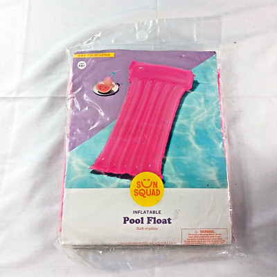 Sun Squad Inflatable Pool Float Built-in-Pillow Pink Summertime | eBay