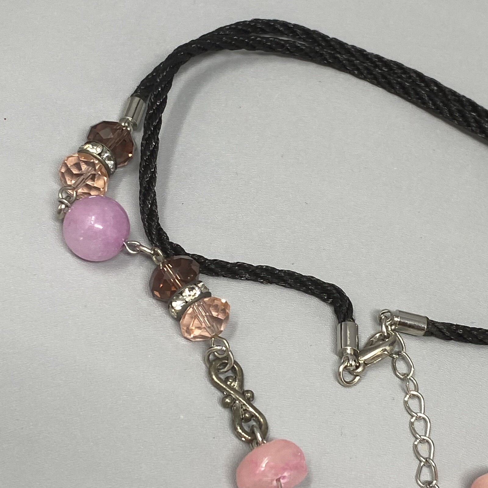 Crystal Pendant Necklace Pink Aurora Boreas & Stone Beads Cord Chain ...