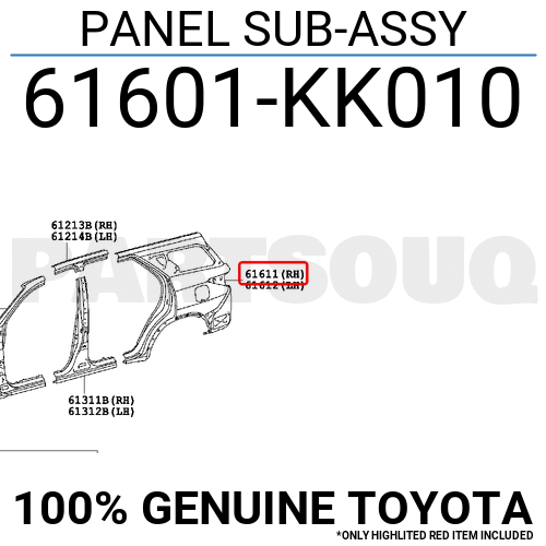 61601KK010 Genuine Toyota PANEL SUB-ASSY 61601-KK010 | eBay