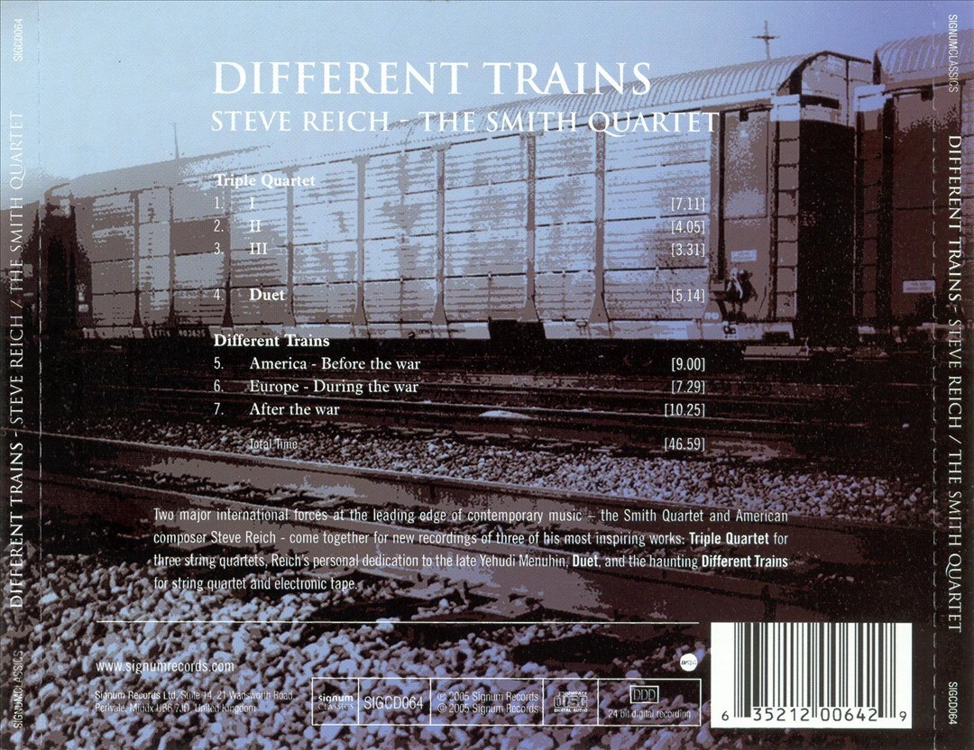 Different Trains by Reich / Smith Quartet (CD, 2005) for sale online | eBay