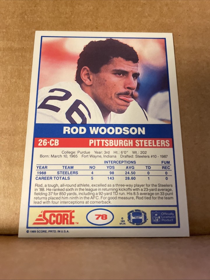 1989 Score Rod Woodson Rookie #78 Mint Pittsburgh Steelers | eBay