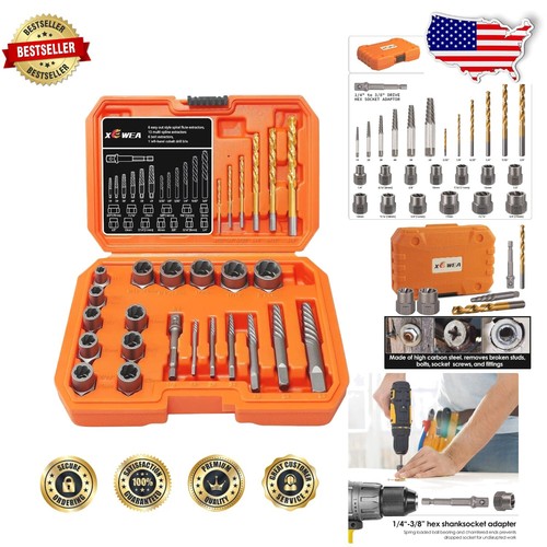 26PCS Screw & Bolt Extractor Set with Left-Hand Drill Bit & Hex Adapter ...