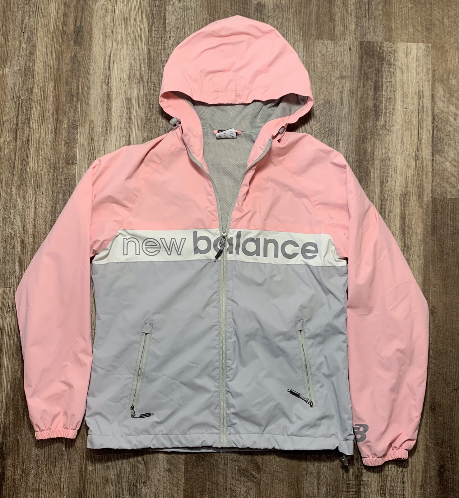 NEW BALANCE Bright Pink/Gray WINDBREAKER JACKET Running Track Gym Women ...