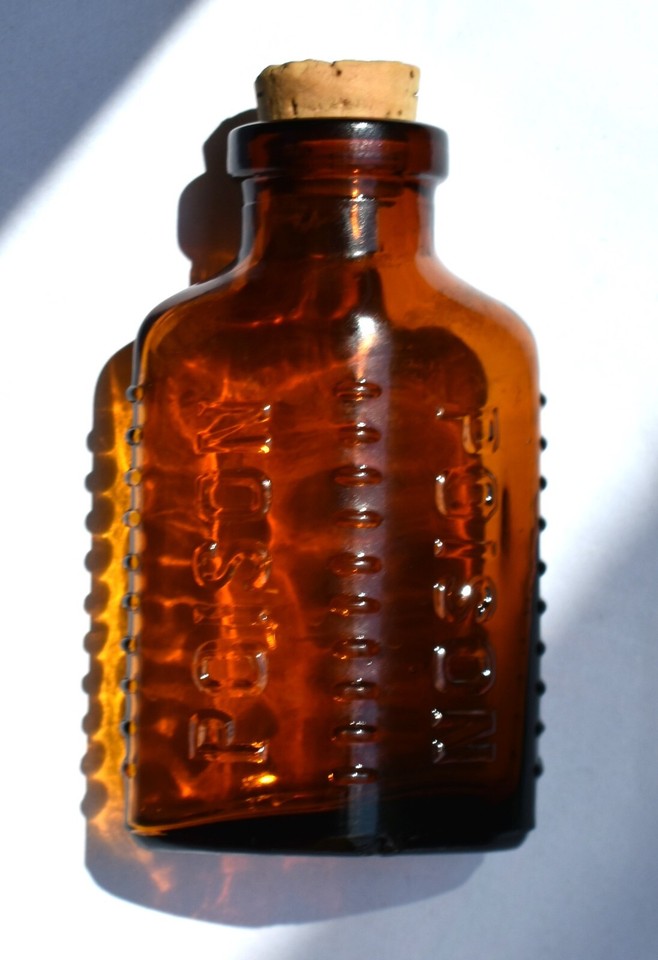 Antique Glass Embossed Poison Bottle 3-Siided Ribbed Blown Molded ...
