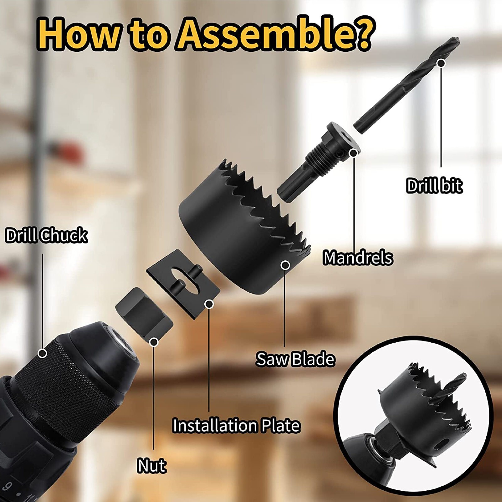 Wood Hole Saw CUTTER SET Round Circular Drill Cutting Case Kit Metal ...