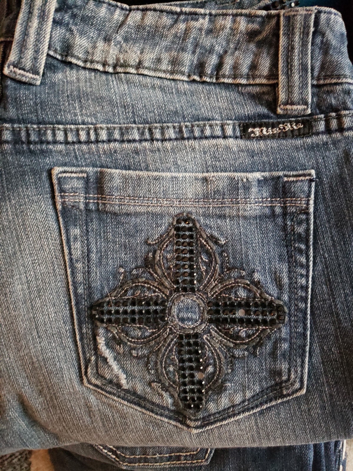 YMI Women's Size 7 Jeans Bling Pocket And Waist - Blue Denim - Straight ...