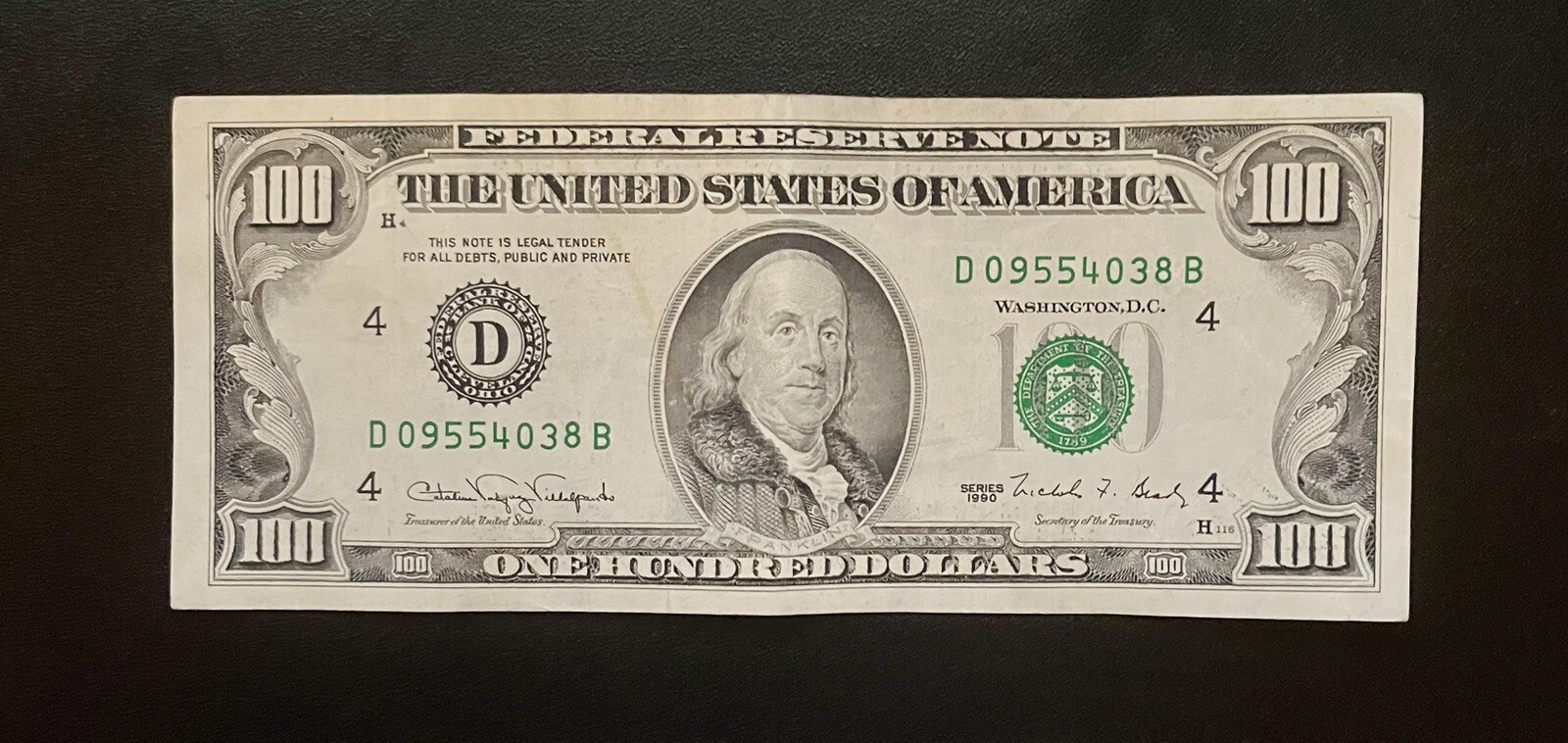 Series 1990 $100 Dollar Bill Federal Reserve Note Circulated Vintage ...