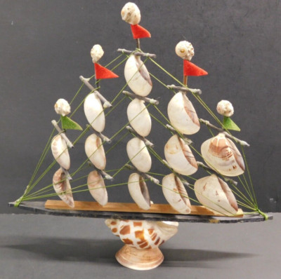 Nautical Seashell Schooner Boat Sailing Ship Vessel Shell Art Mast and ...