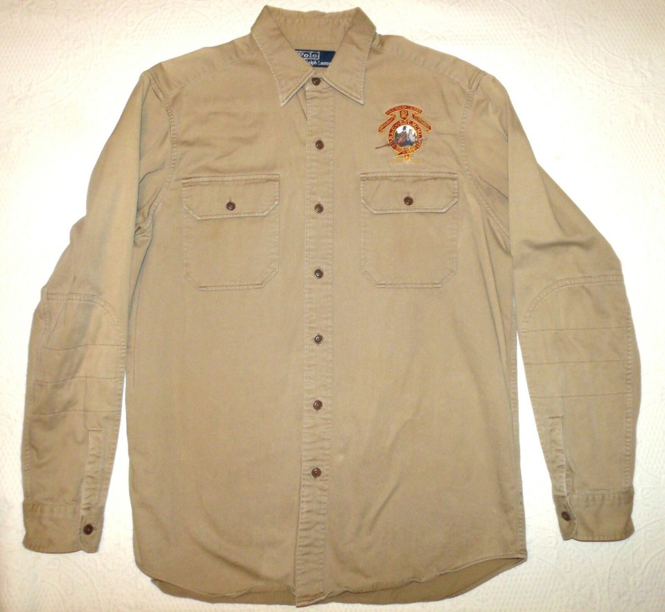 RARE Mens Polo Ralph Lauren Pheasant Patch,Graphic Print Khaki Shirt ...
