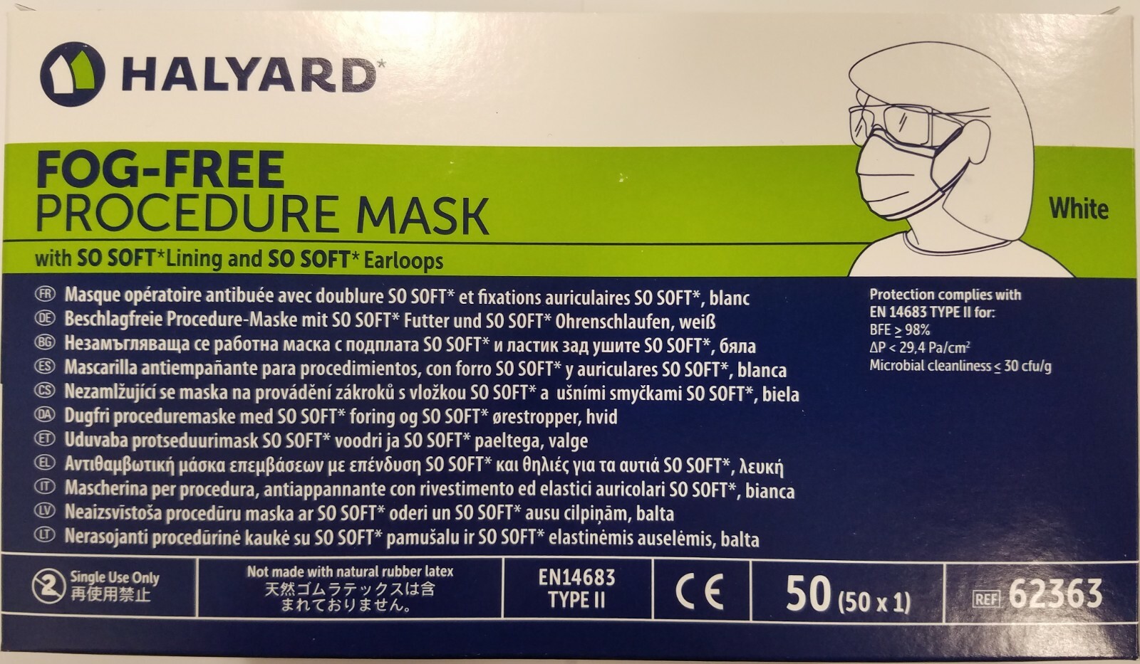 Halyard 62363 Face Masks with Foam Band Earloops - 50 Count for sale ...