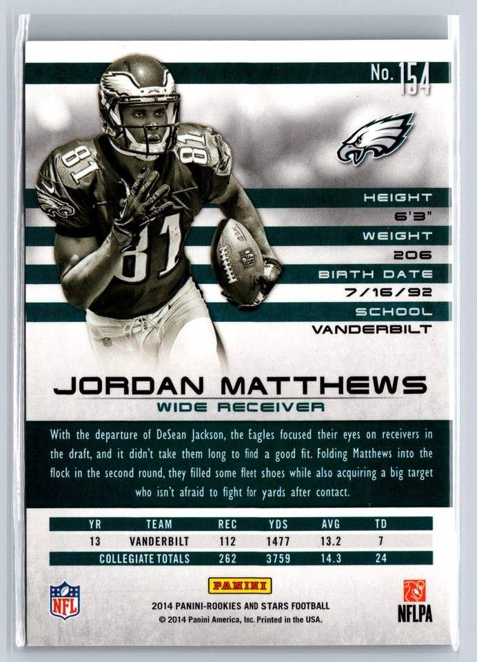 2014 Panini Rookies & Stars #154 Jordan Matthews Rookie Card SP/99 ...
