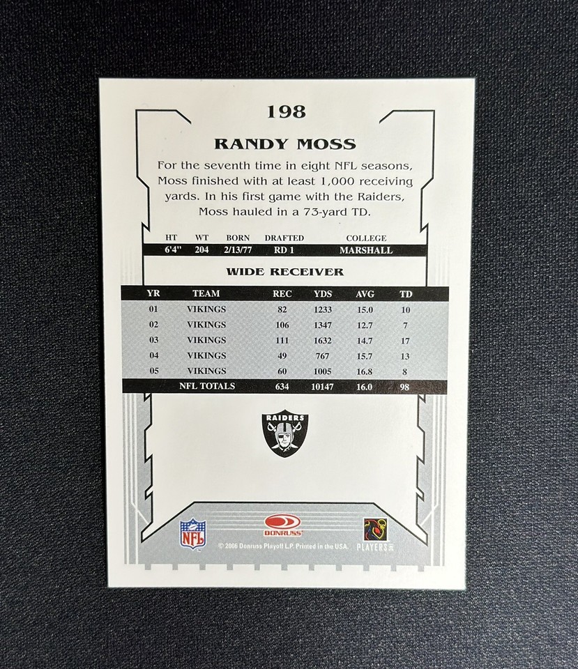 2006 Score Randy Moss #198 Football Card Oakland Raiders HOF | eBay
