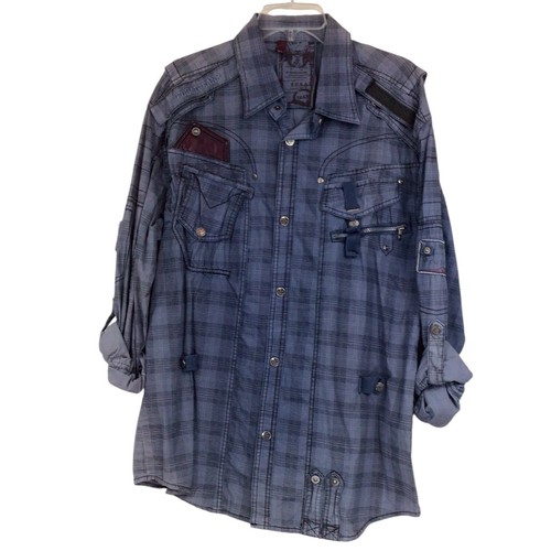 FUSAI Jeans Men's Long Sleeve Shirt Embellished Military Streetwear ...