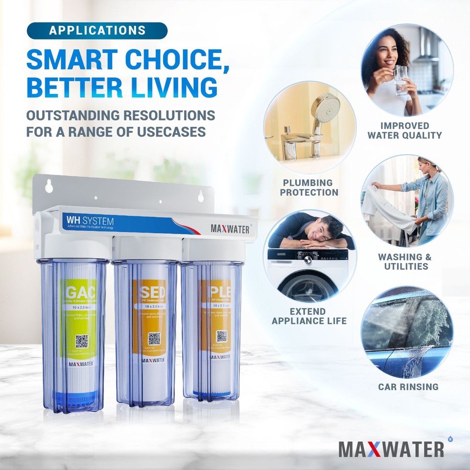 Max Water All Clear 3 Stage Whole house Home water filter Sediment ...