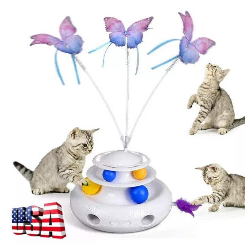 3 in 1 Electric Pet Cat Feather Toys Butterfly Automatic Interactive ...