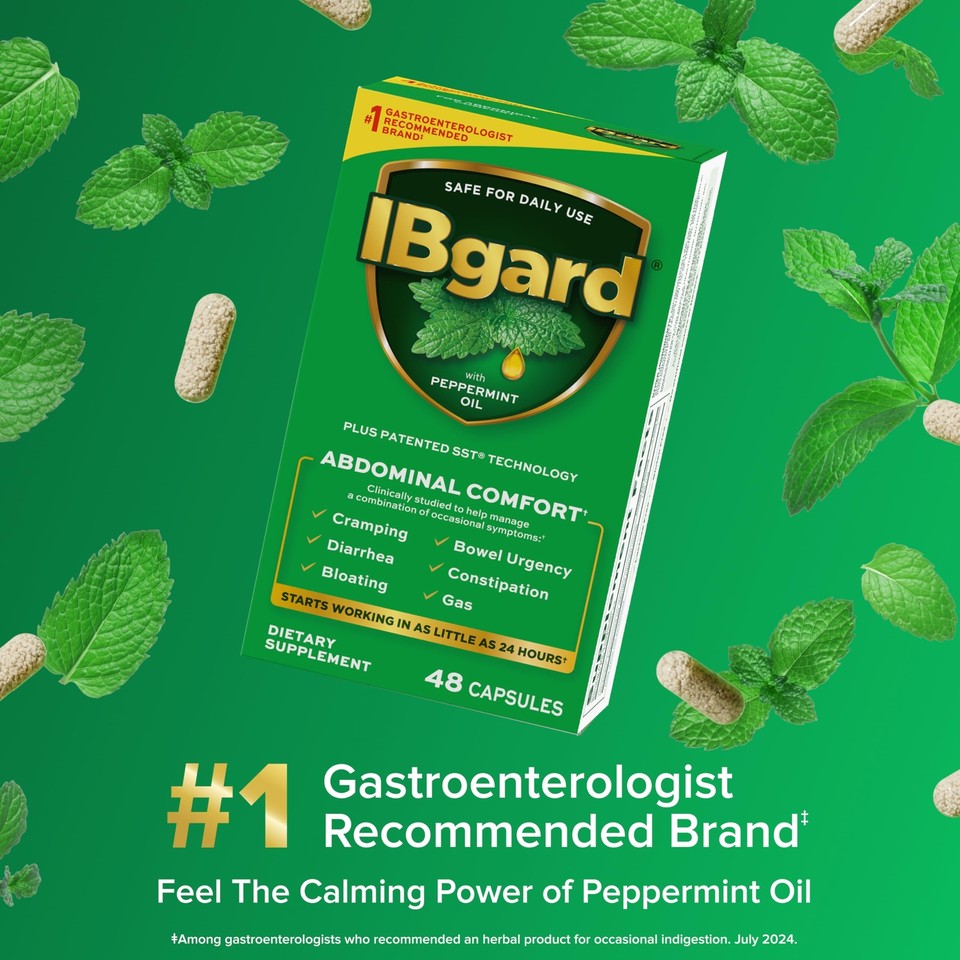 IBgard Daily Gut Health 48 Capsules Peppermint Oil for Digestive Relief ...