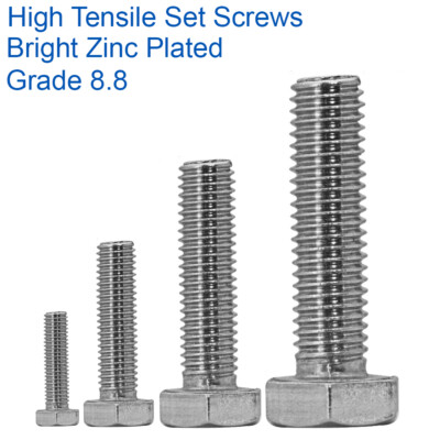 M10 - 10mm HIGH TENSILE FULLY THREADED SET SCREWS HEX BOLTS ZINC PLATED ...