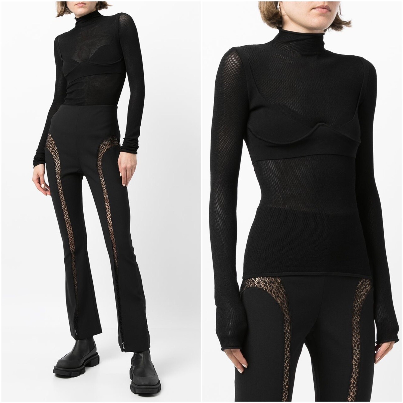 Dion Lee Moulded Mesh Stretch Knit Long Sleeve Top Bl… - Gem