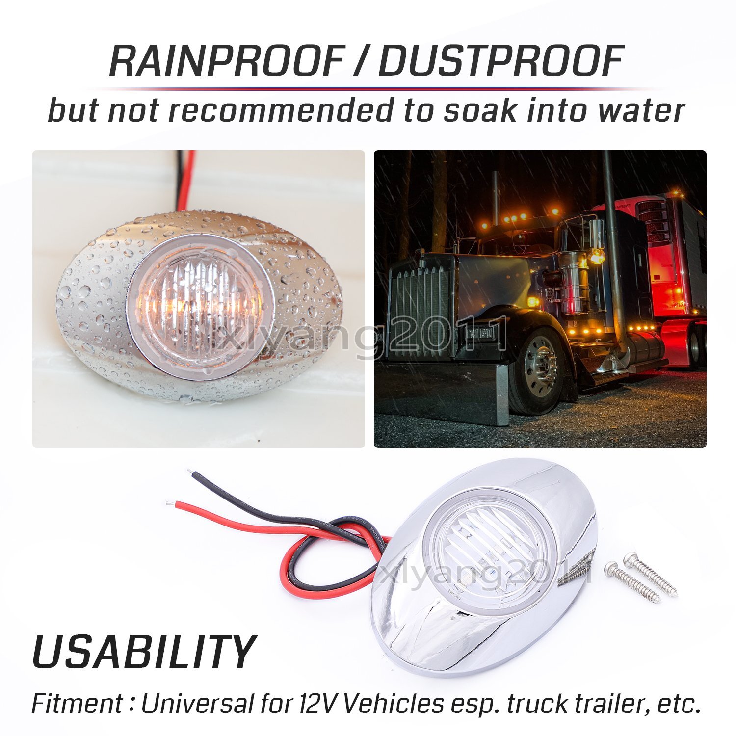 16x 3" Oval Mini Clear Lens Amber 3 LED Clearance Peterbilt Marker ...