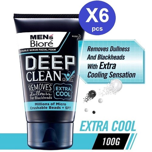6X MEN's Bioré Double Scrub Facial Foam Deep Action Extra Cool Face ...