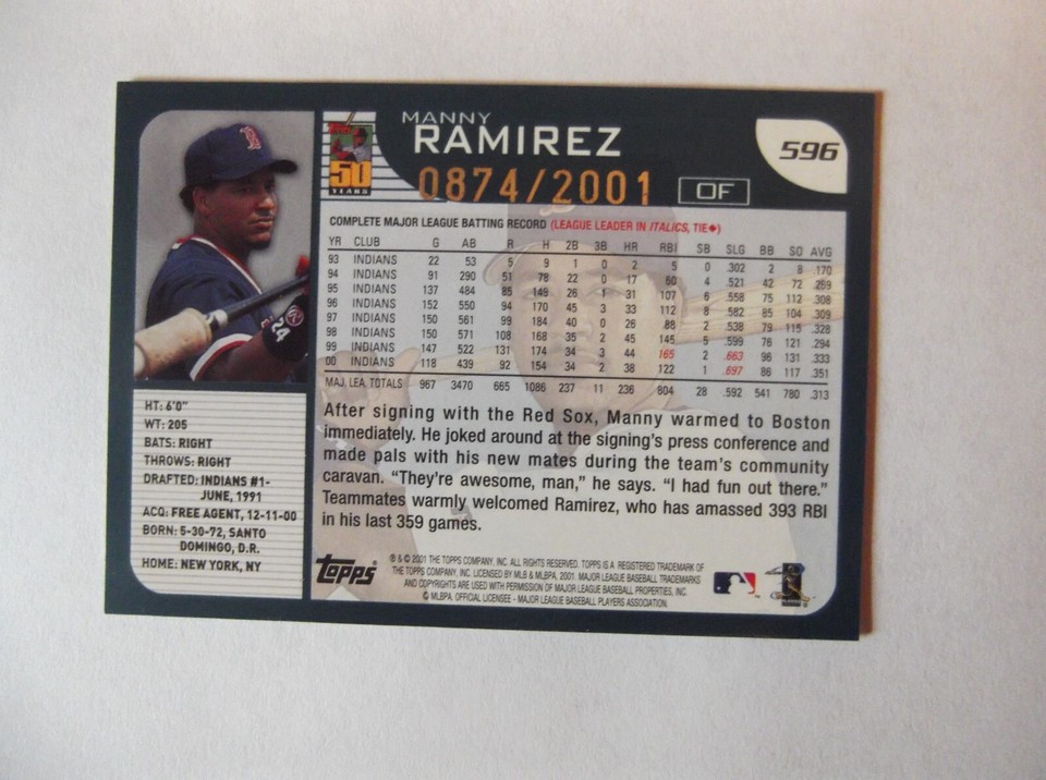 2001 Topps Baseball Gold #596 Manny Ramirez NM/MT | eBay