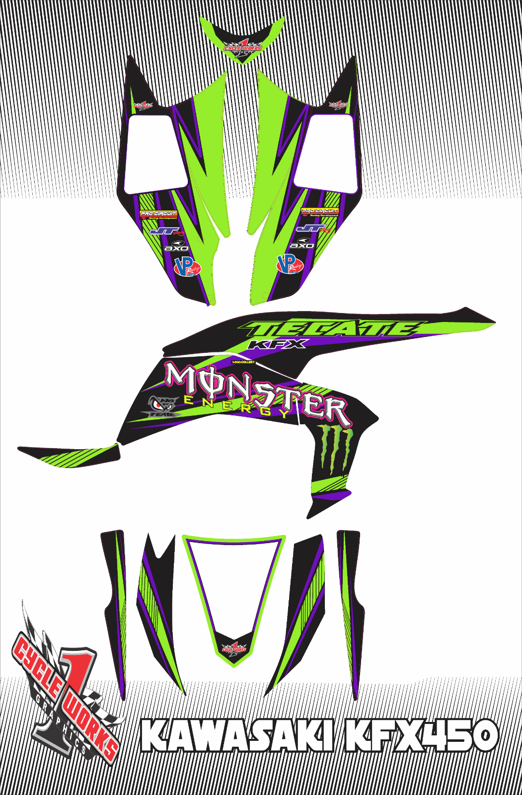 Kawasaki KFX 450 R 450R 2008-2014 CUSTOM GRAPHICS KIT DECALS MUDFLAPS ...