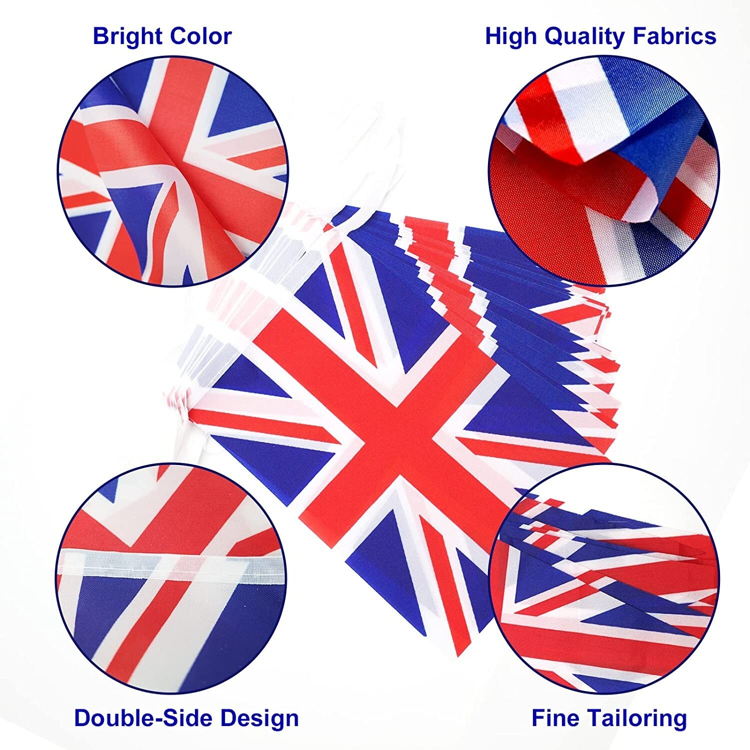 20 LARGE FLAGS Union Jack Fabric bunting 10 mts/33ft 8”x 12” coronation ...