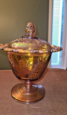 Indiana Carnival Glass Opalescent Tall Candy Dish with Lid Vintage | eBay