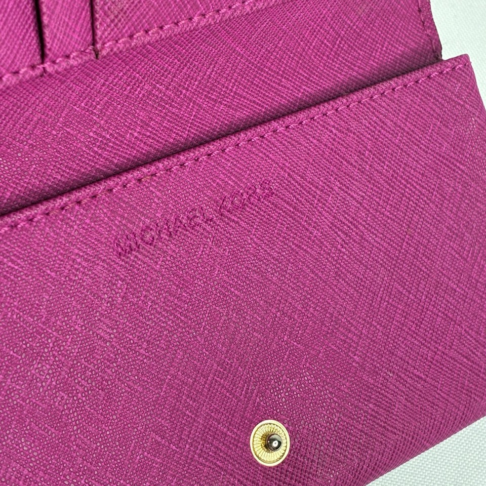 Michael Kors Jet Set Saffiano Slim Tech Wristlet Wallet Fuchsia Pink ...