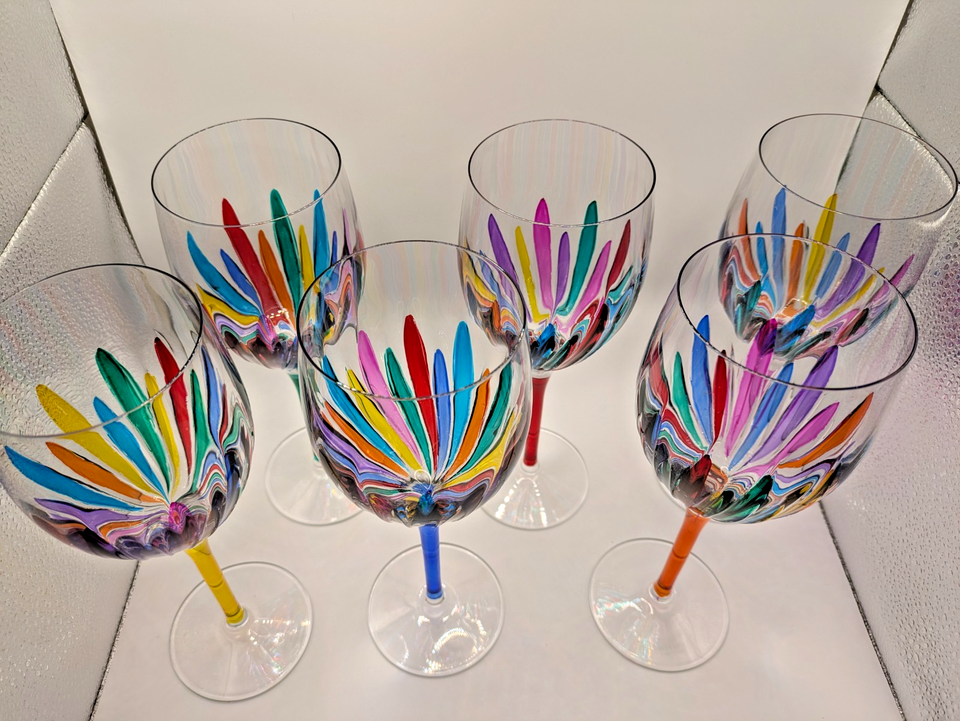 CC ZECCHIN MURANO Wine Glass, multi color 8-7/8” Tal, 6 pcs | eBay
