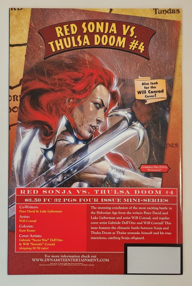 Red Sonja vs. Thulsa Doom #3 (2006, Dynamite) NM- 1:20 Dell'Otto Virgin Variant | eBay